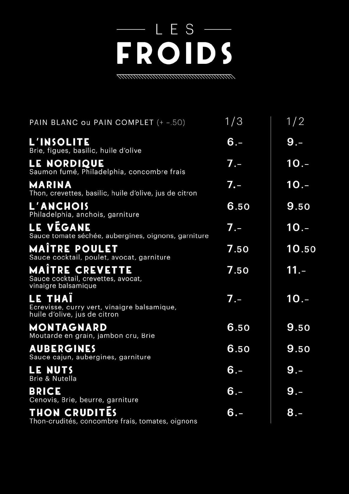 Menu at Le Charlot, Lausanne, Rue Pichard 8