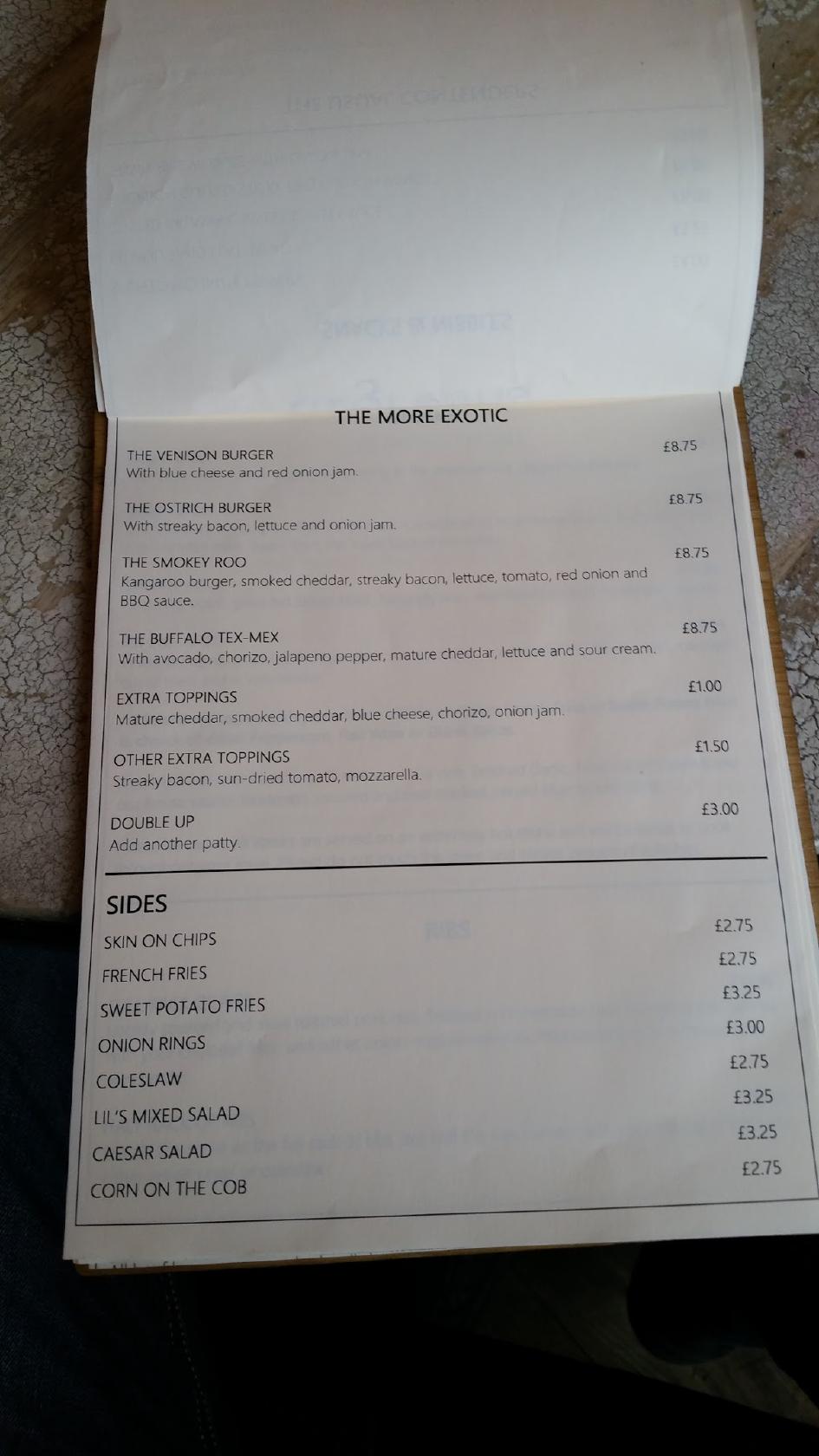 Menu at Lil Greens restaurant, Kenilworth