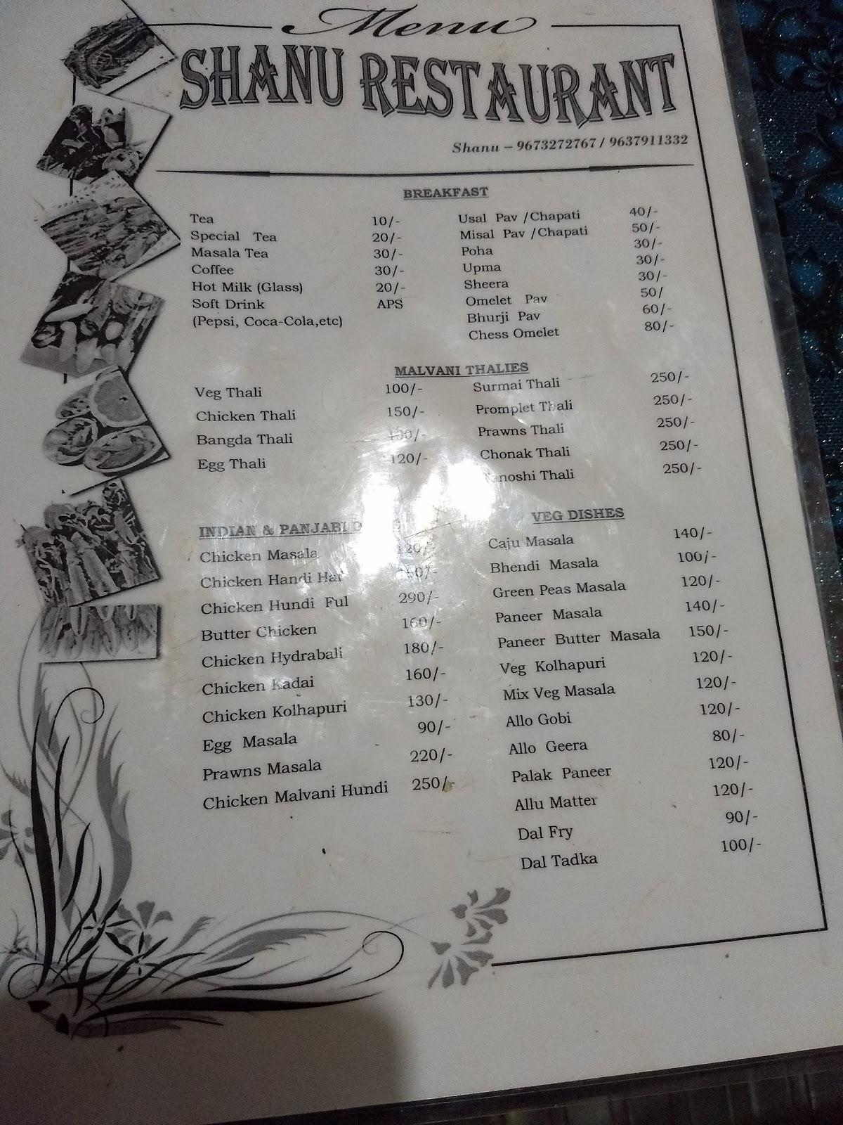Menu at SHANU RESTAURANT, Shiroda