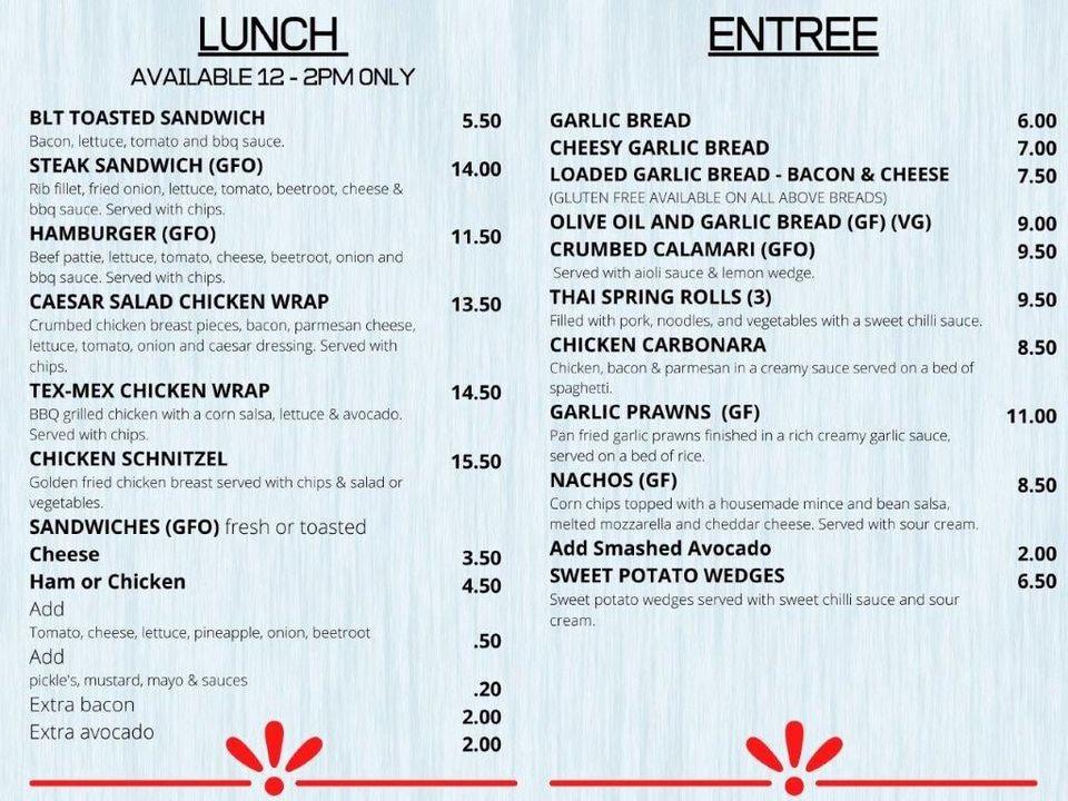 Menu at Stanthorpe RSL Services Club, Stanthorpe