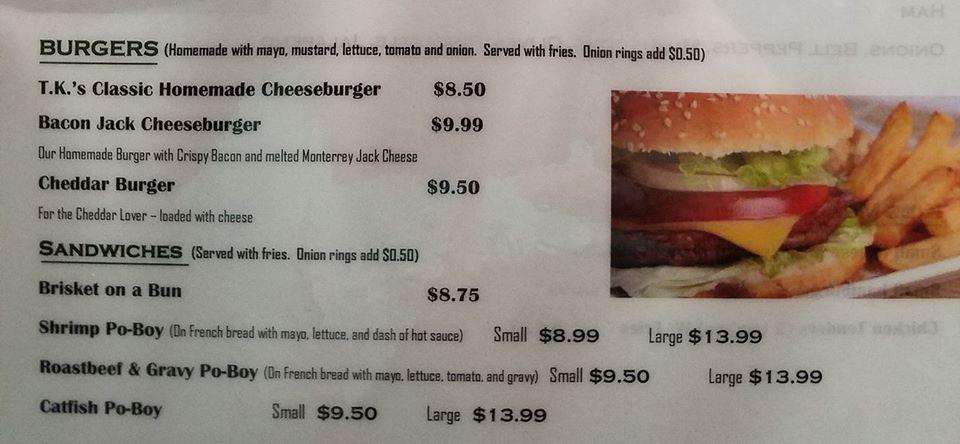 Menu at TK'S Pizza & Burgers pizzeria, Karnes City