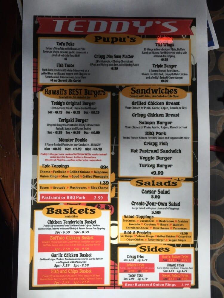 Menu at Teddy's Bigger Burgers restaurant, Haleiwa