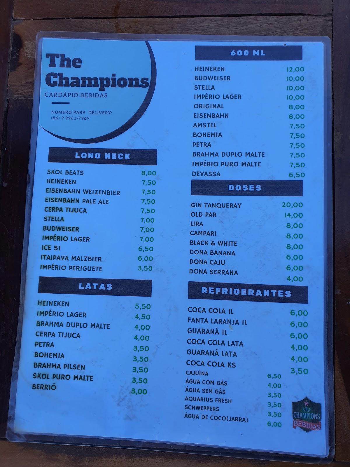 Menu at The Champions Pub, Teresina