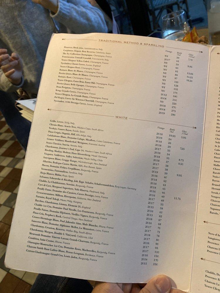 Menu at The Ivy Tower Bridge pub & bar, London