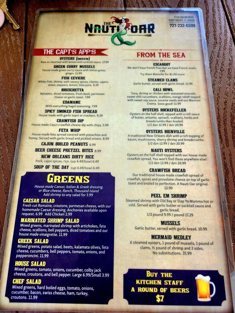 Menu at The Nauti Oar pub & bar, Port Richey