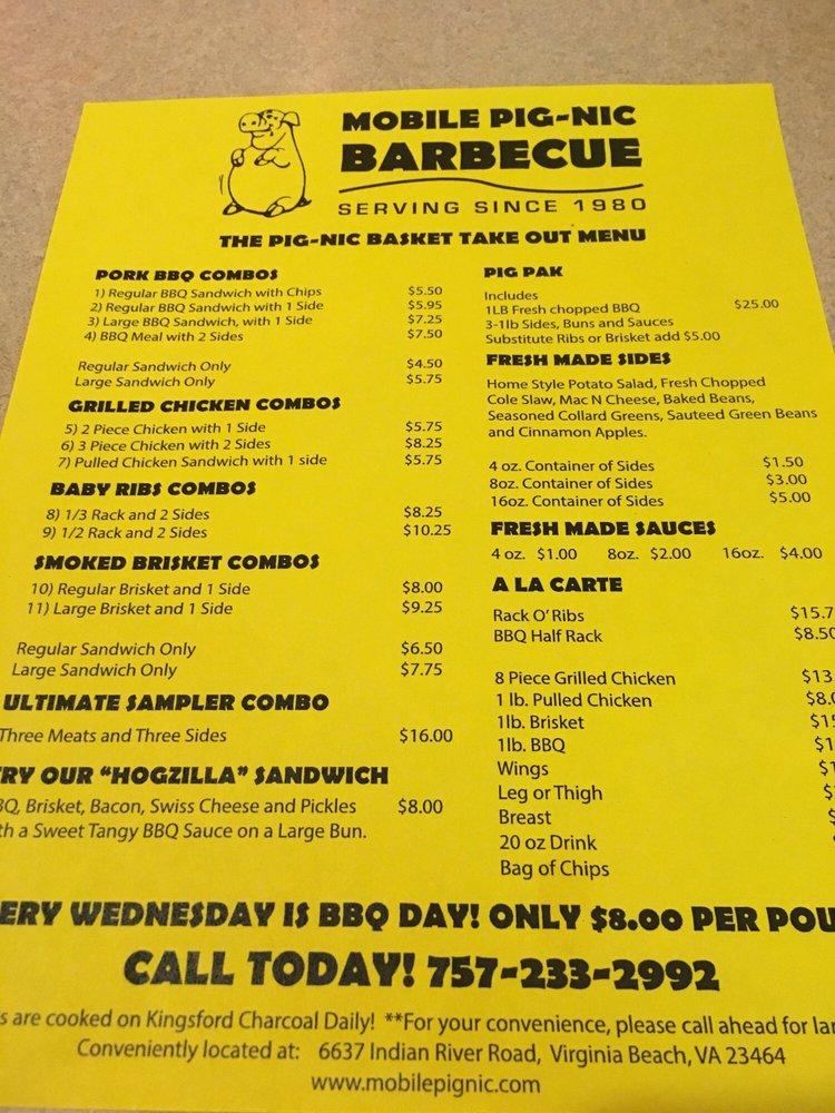 Menu at The Pig Shop BBQ, Virginia Beach, Indian River Rd