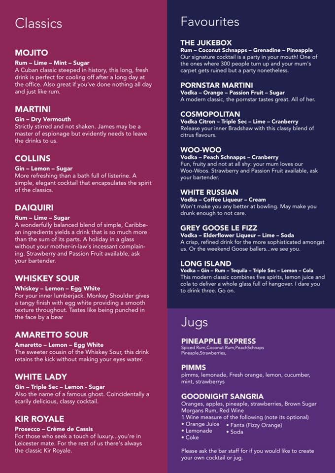 Menu at AU, Leicester pub & bar, Leicester