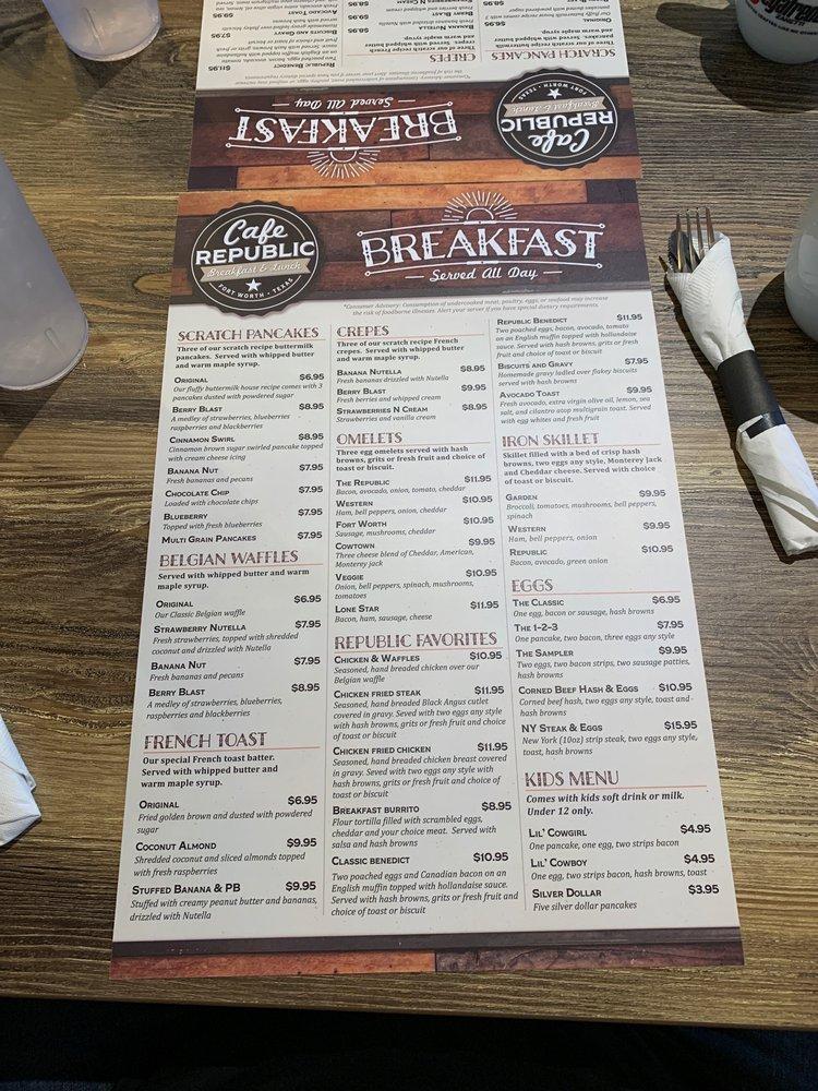 Menu at Cafe Republic, Fort Worth