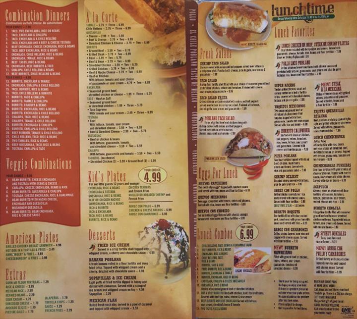 Menu at El Chile Poblano Mexican Restaurant, Greensburg, N Greensburg ...