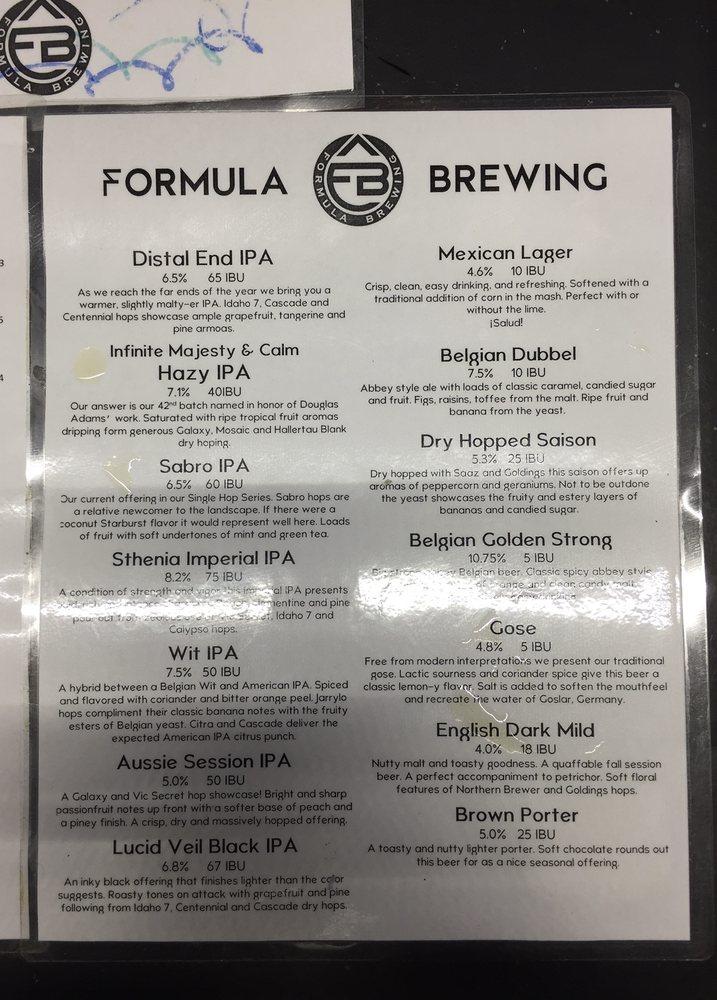 Menu at Formula Brewing pizzeria, Issaquah