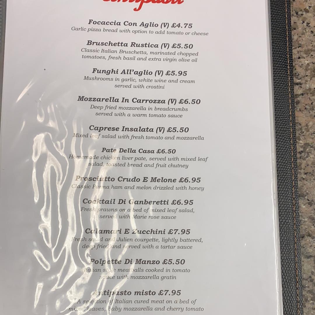 Menu at Il Piacere restaurant, Leeds