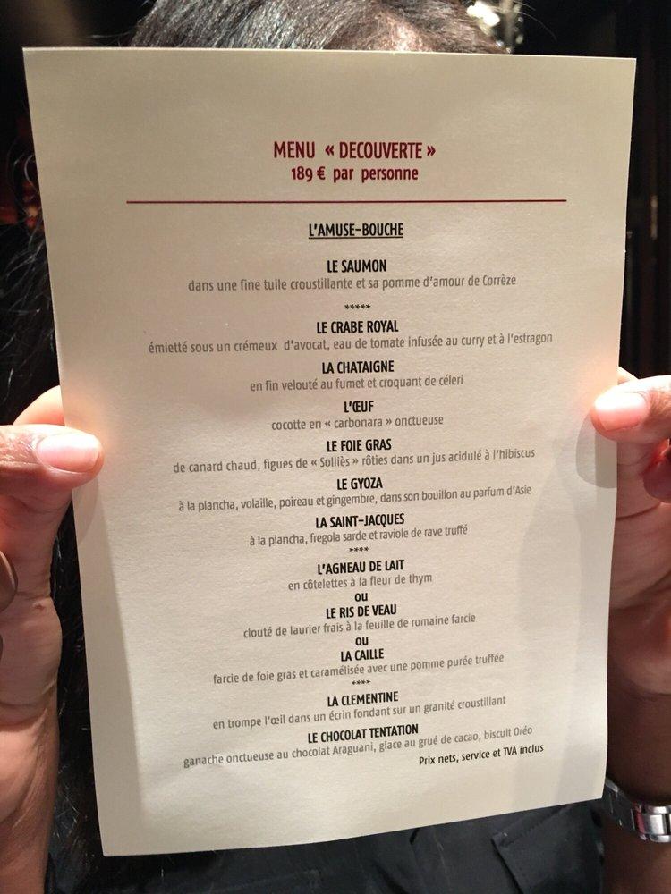 Menu at L'Atelier de Joël Robuchon restaurant, Paris