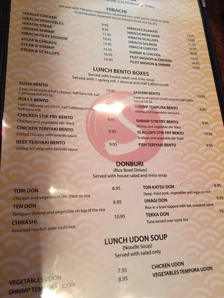 Menu at Saito's Japanese Steakhouse, Palm Beach Gardens, Pga Blvd