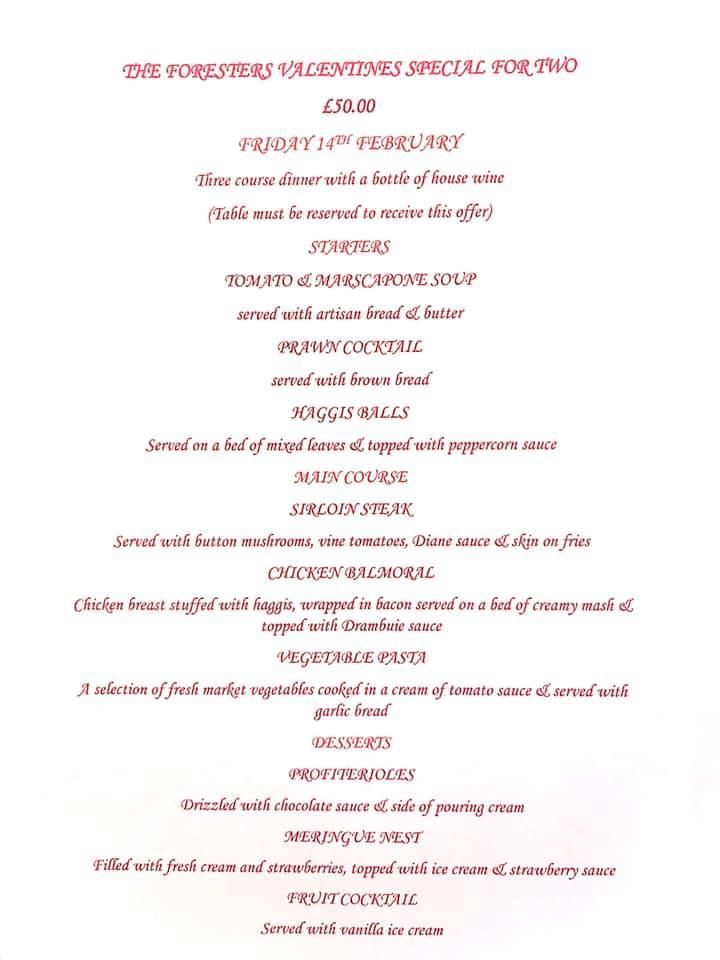 Menu at The Foresters pub & bar, Pathhead