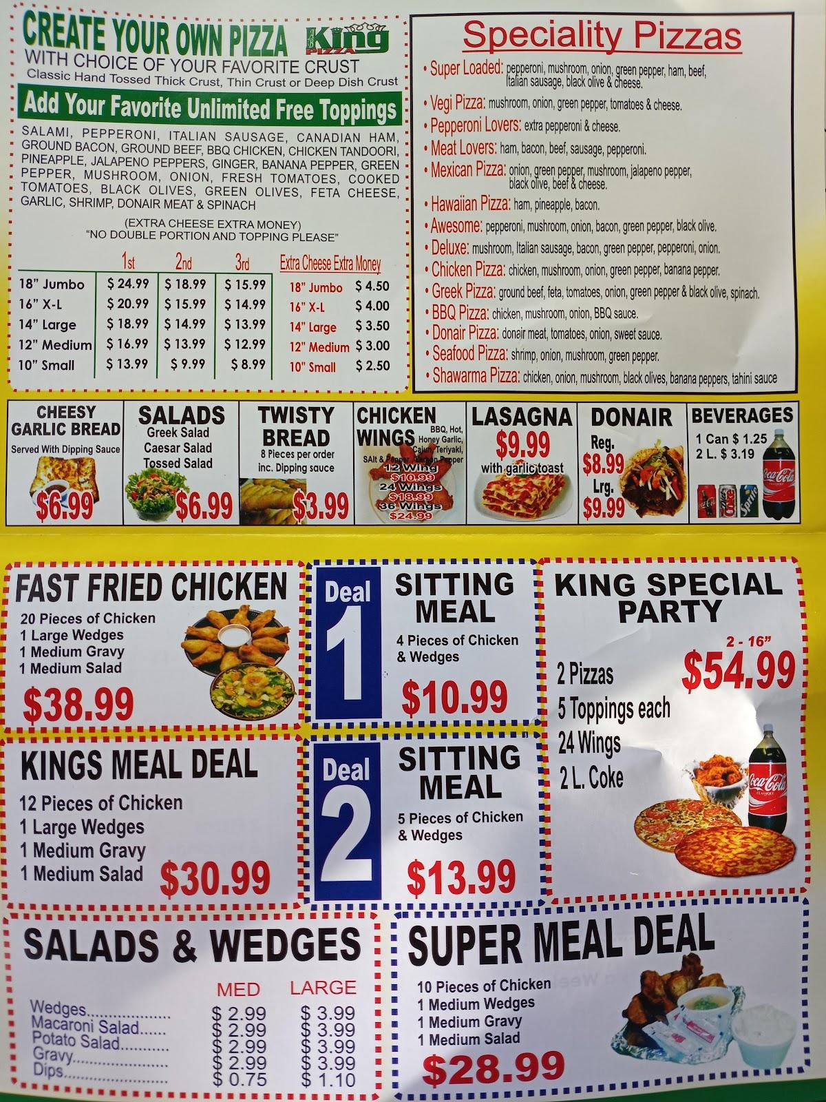 Menu at A B King Pizza restaurant, Calgary, Rundlehorn Dr NE