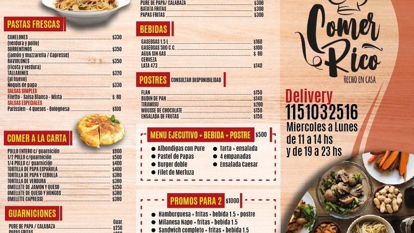Menu at COMER RICO restaurant, Bernal
