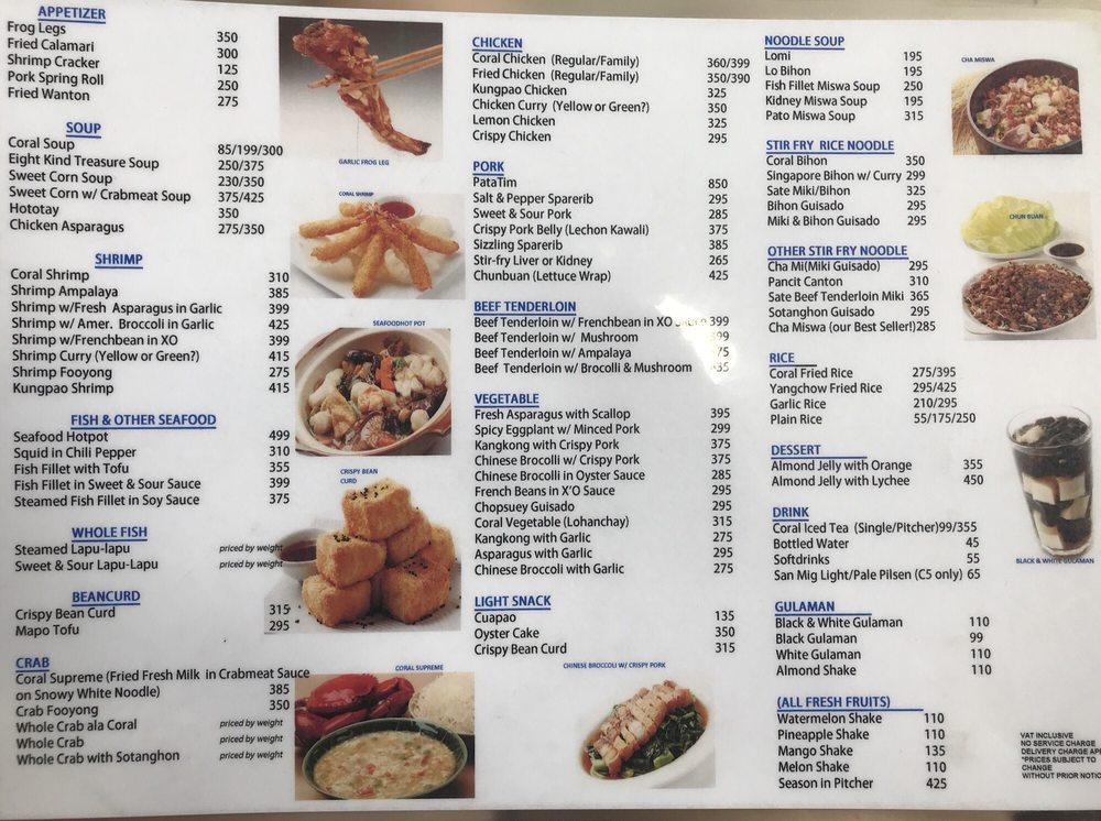 Menu at Coral Garden Restaurant, Quezon City, 96 Banawe St
