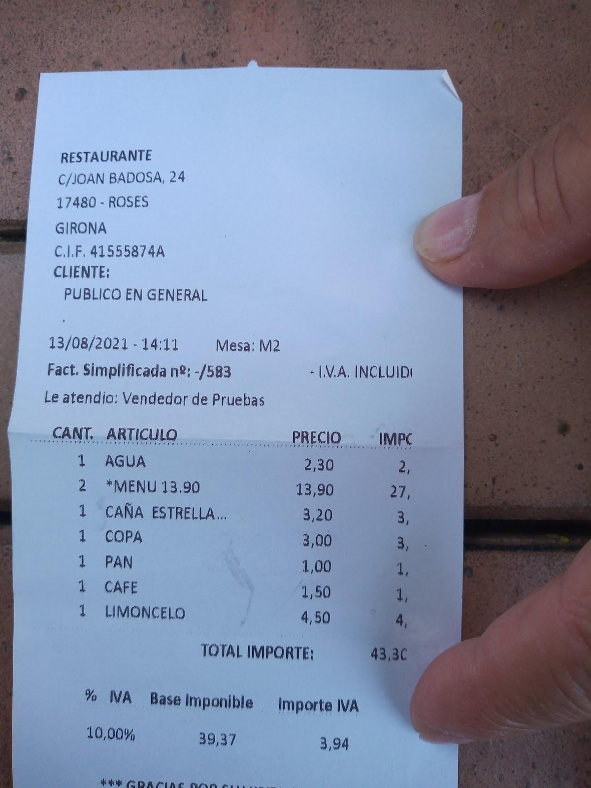 Menu at El Racó pizzeria, Roses