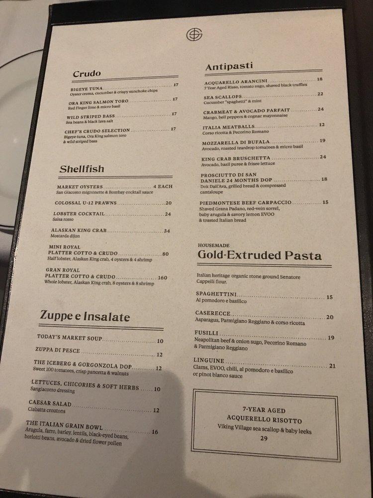 Menu at Gibsons Italia steakhouse, Chicago