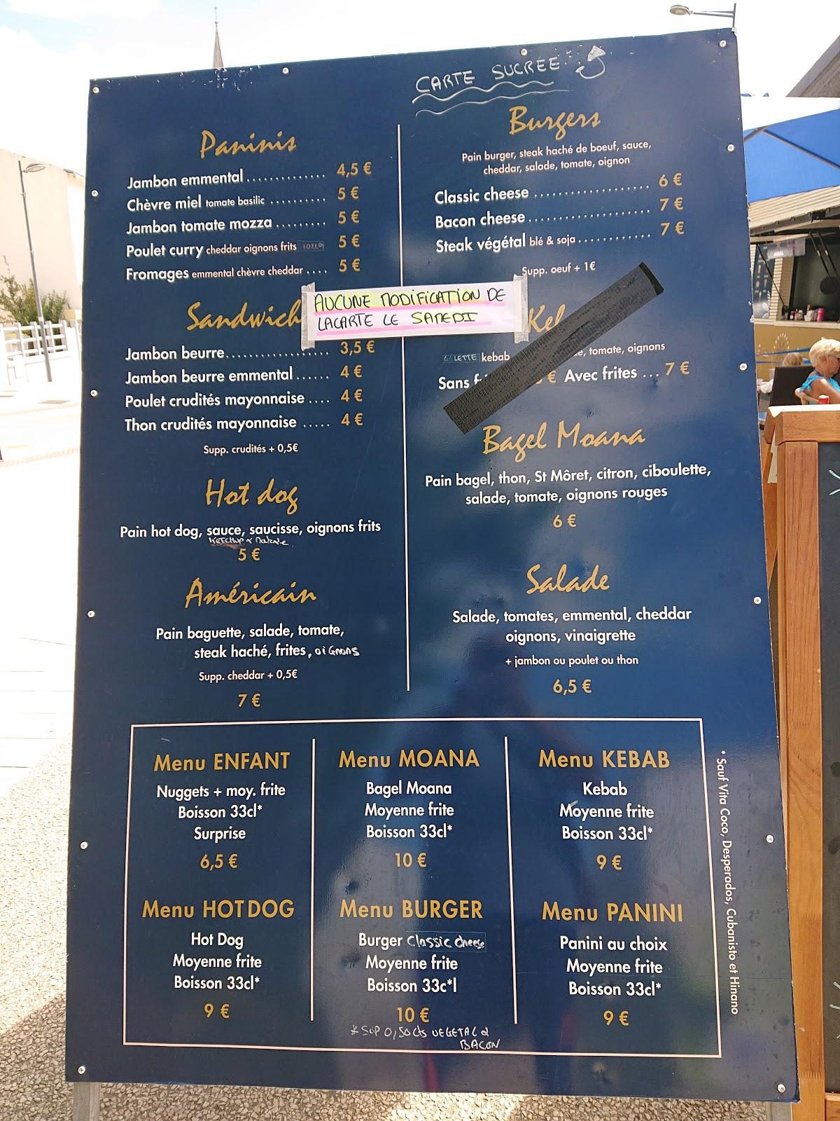 Menu au La Mascotte restaurant, Fouras