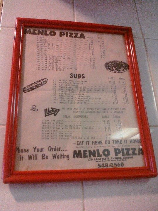 Menu at Menlo Pizzeria, Edison