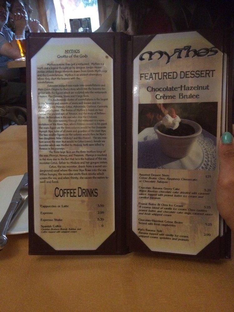 Menu at Mythos Restaurant, Orlando
