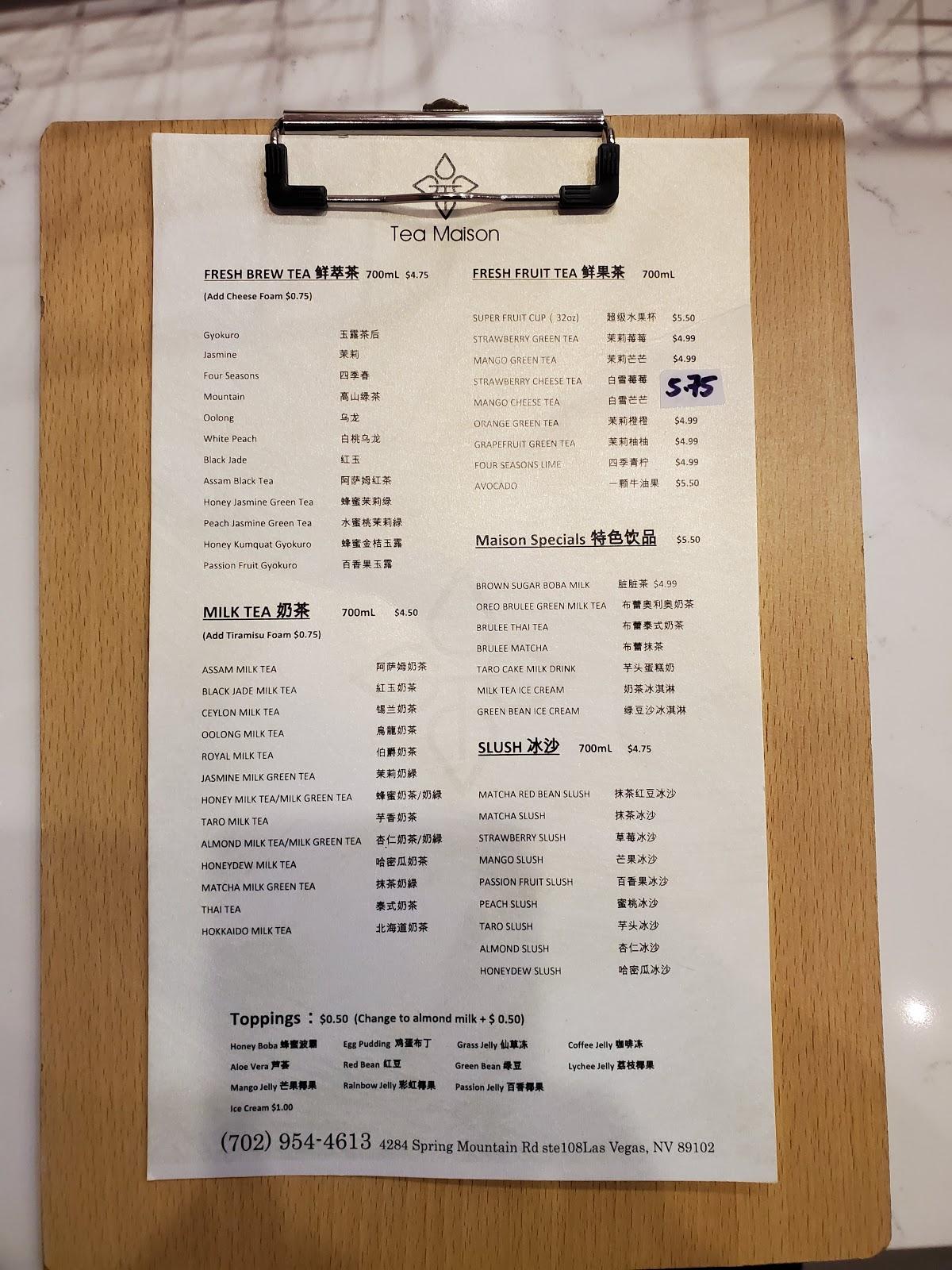 Menu at Tea Maison pub & bar, Las Vegas, Spring Mountain Rd Suite# 108