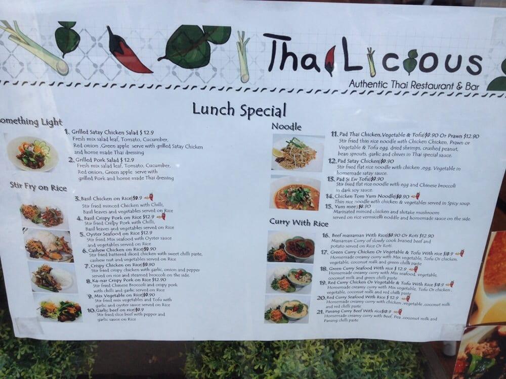 Carta de ThaiLicious Restaurant, Melbourne