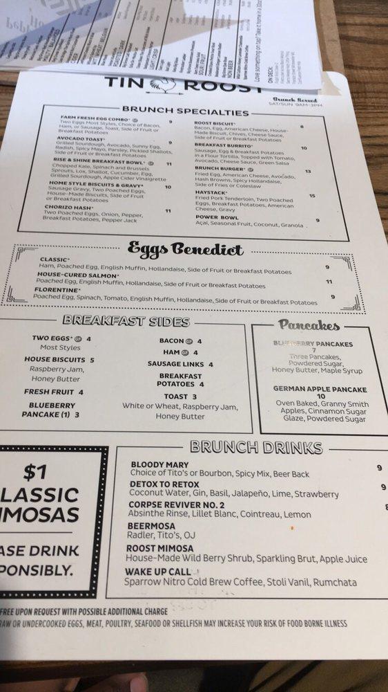 Menu at Tin Roost pub & bar, North Liberty