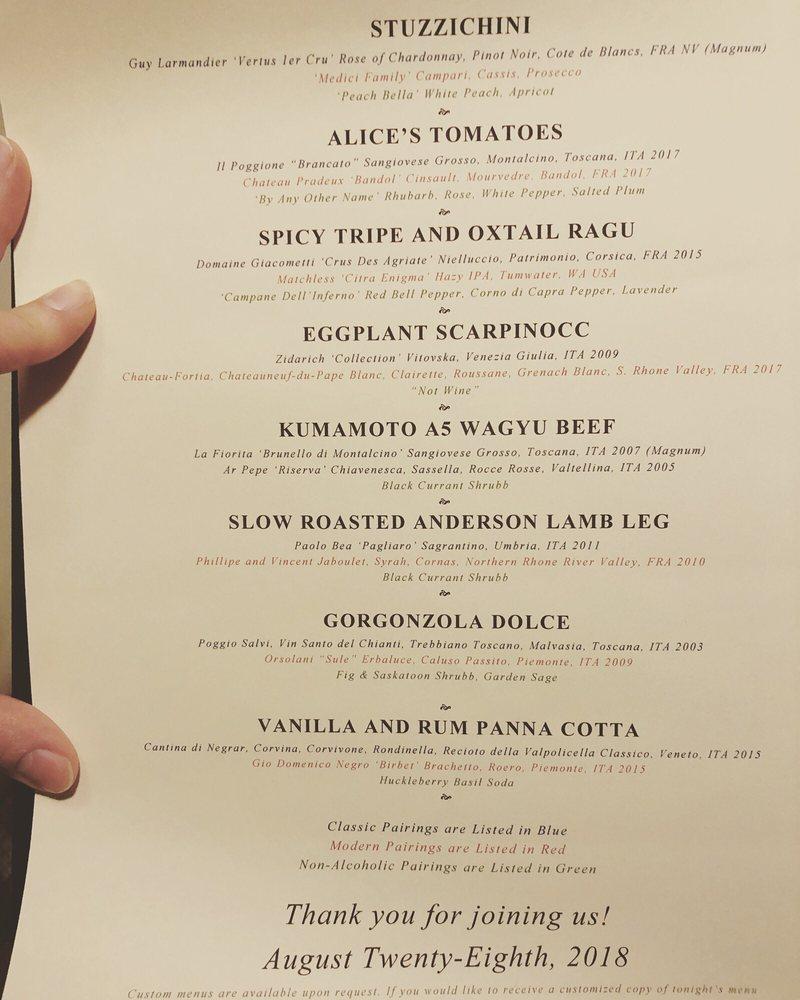 Menu at Altura restaurant, Seattle