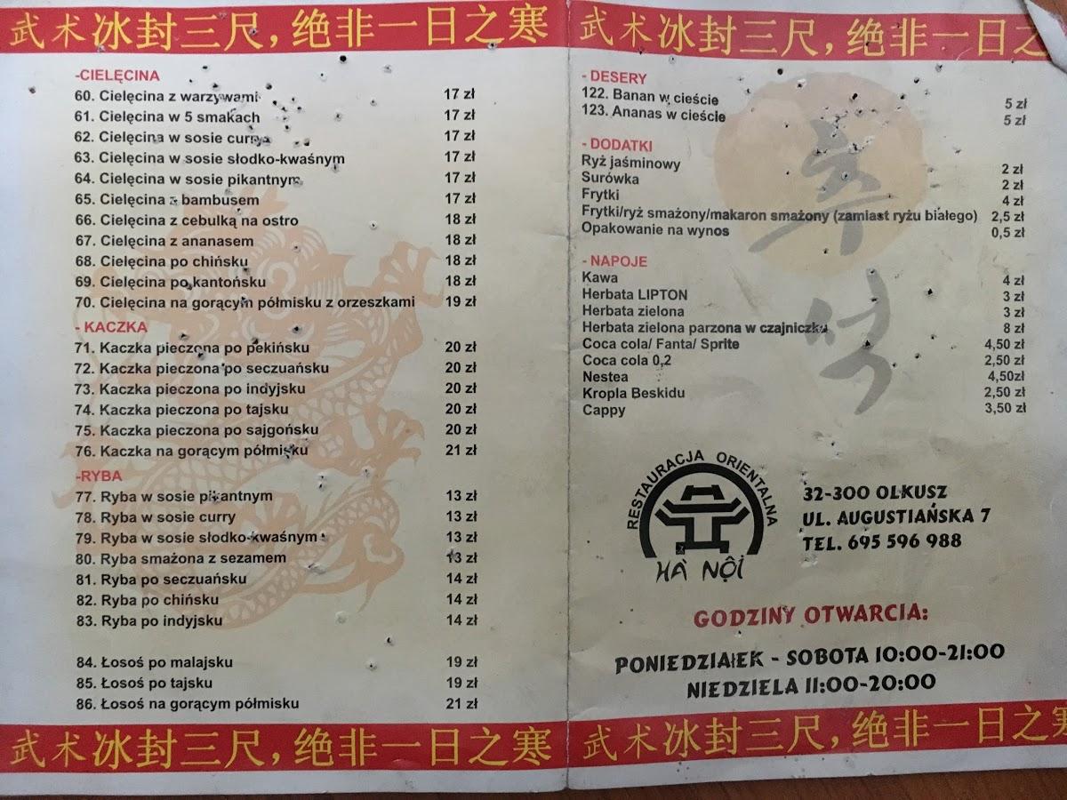 Menu at Ha Noi restaurant, Olkusz