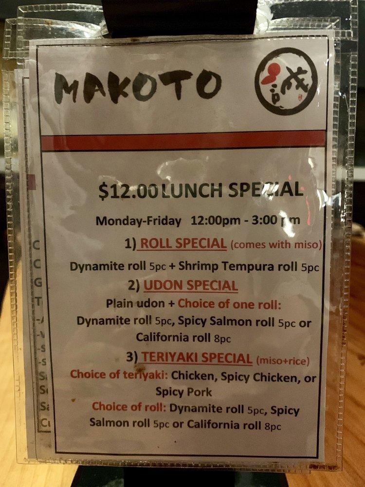 Menu at Makoto Japanese Restaurant, Eugene