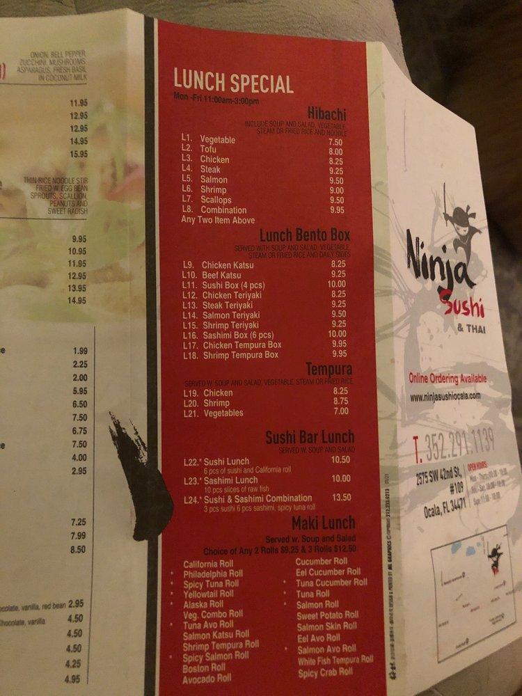 Menu at Ninja Sushi & Thai restaurant, Ocala