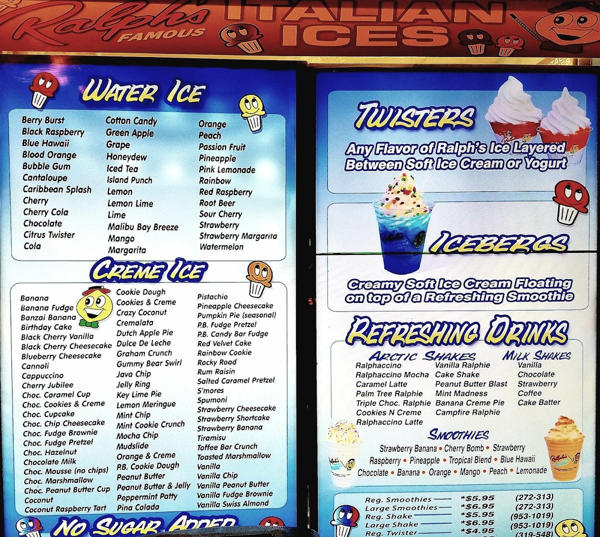 Menu at Ralph's fast food, Melville