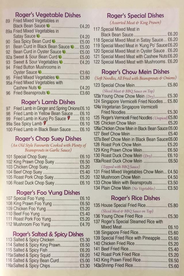 Menu at Rogers Take Away fast food, Llantwit Major
