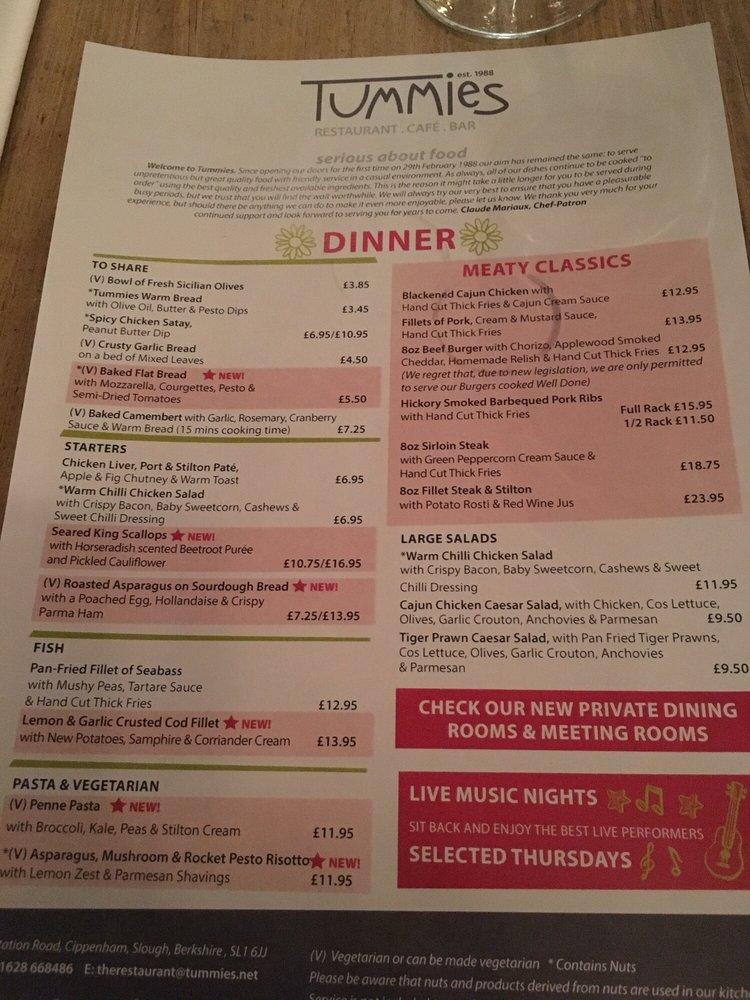 Menu at Tummies pub & bar, Slough