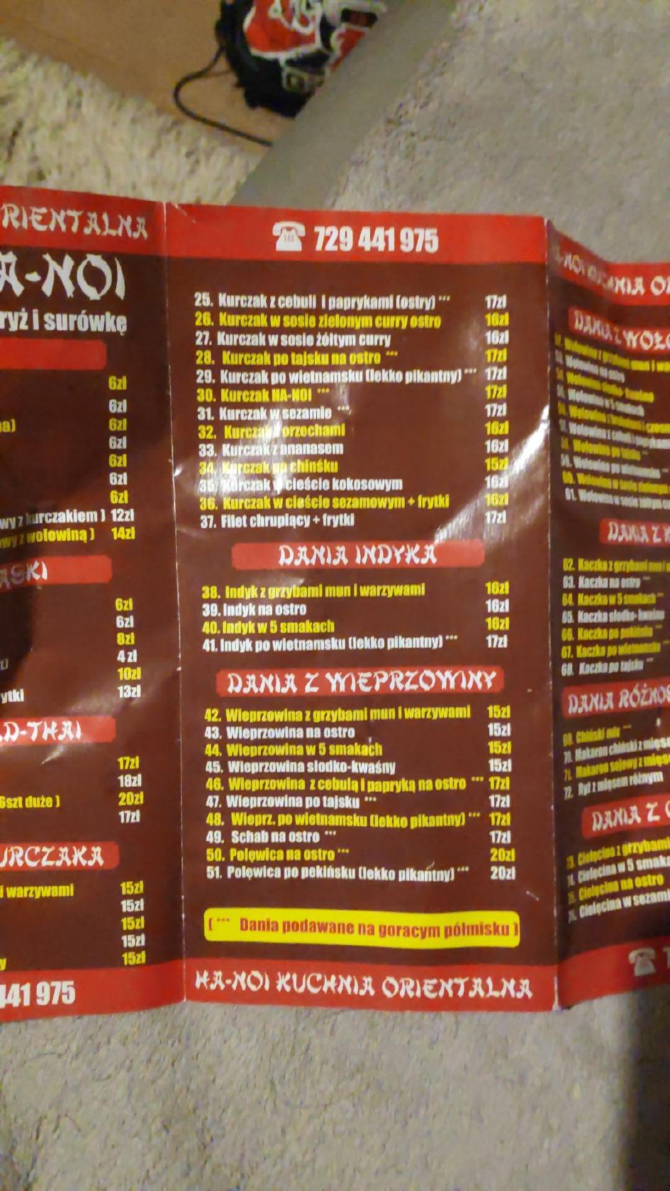Menu at Bar Orientalny HA-NOI, Namysłów