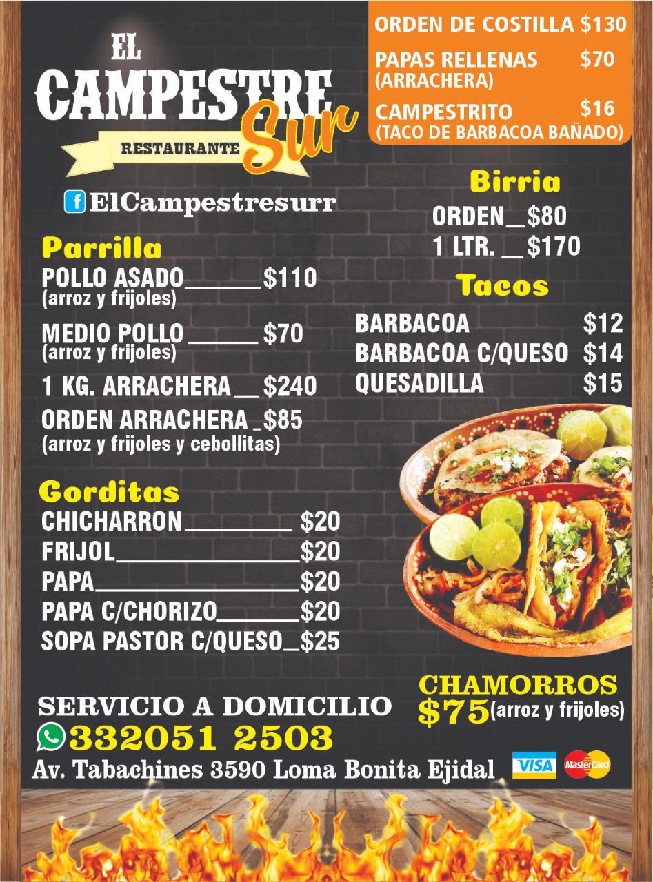 Menu at EL CAMPESTRE SUR restaurant, Zapopan
