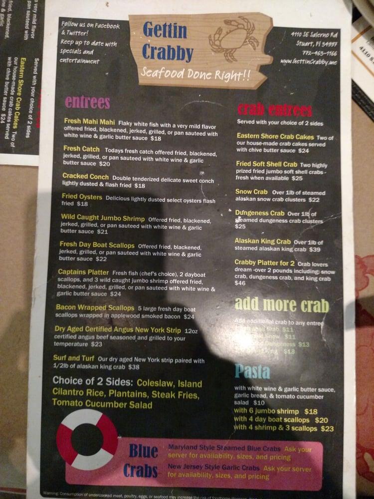 Menu at Crabbys Port Salerno restaurant, Stuart, SE Salerno Rd