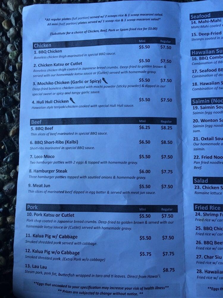 Menu at Hawaiian Sun BBQ, Everett