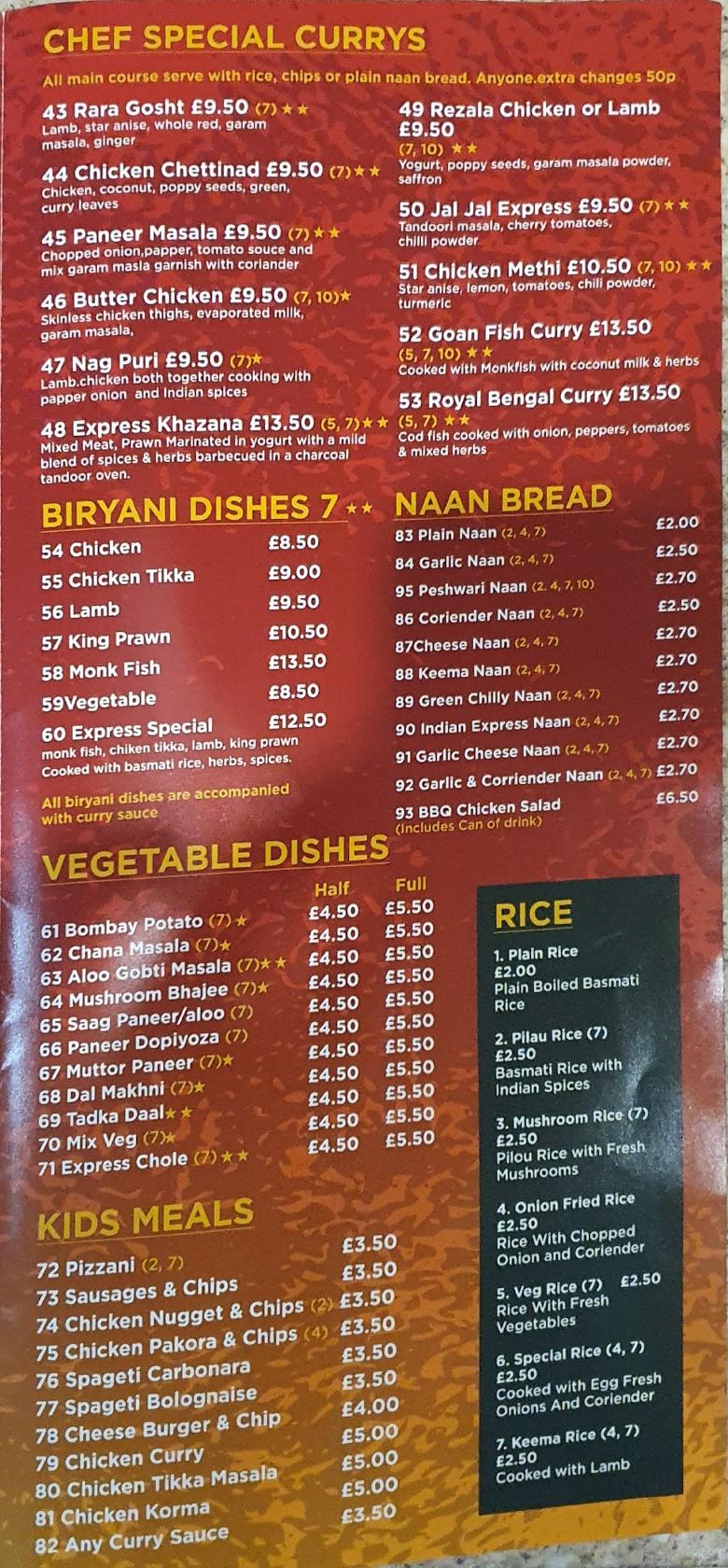 Menu at Indian Express Takeaway restaurant, Glengormley