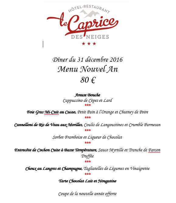 Menu at Le Caprice Des Neiges restaurant, Crest-Voland