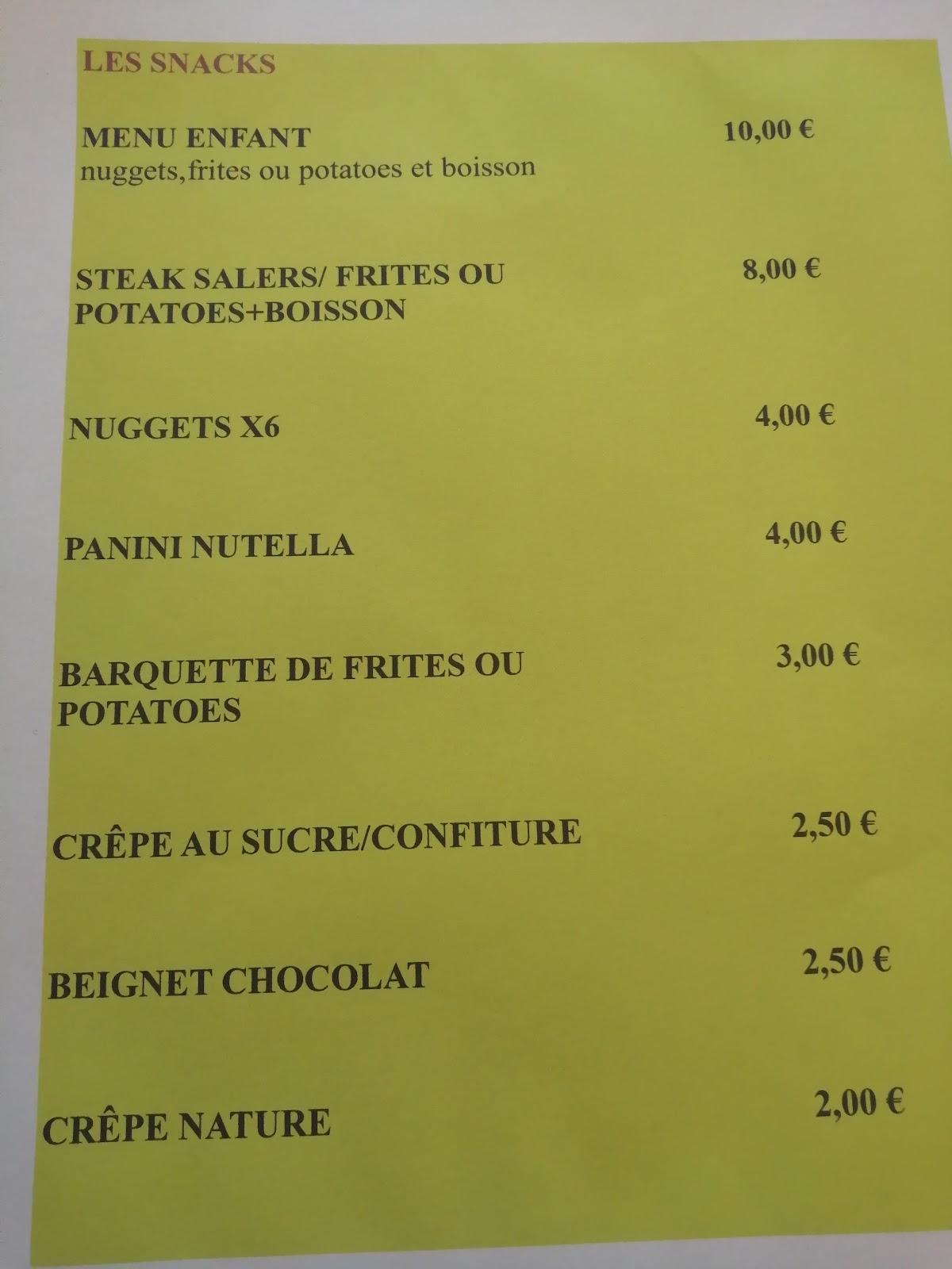 Menu au Le Wagon Snack restaurant, Ydes