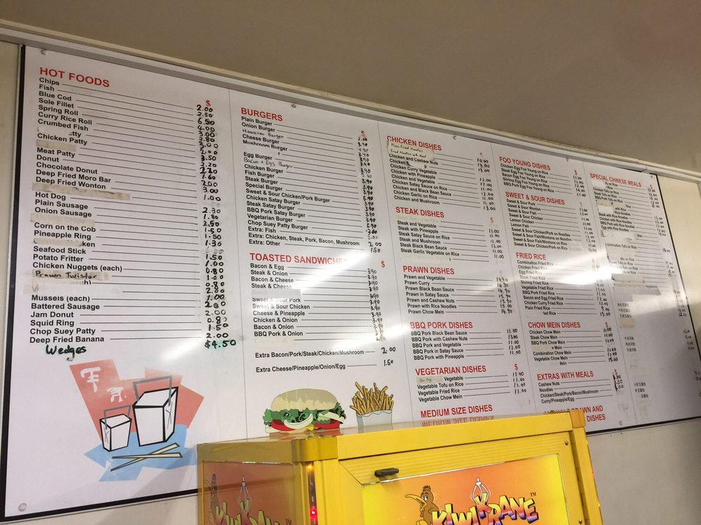 Carta de comida rápida Mei Wah Takeaways, Dunedin
