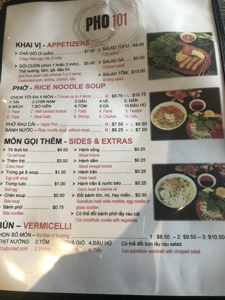 Menu at Pho 101 restaurant, Westminster, Edinger Ave