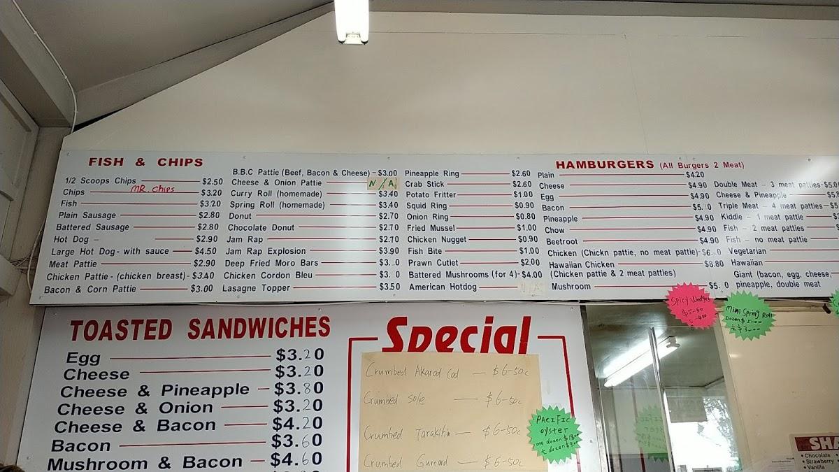 Menu at Southern Fried Takeaways restaurant, Christchurch