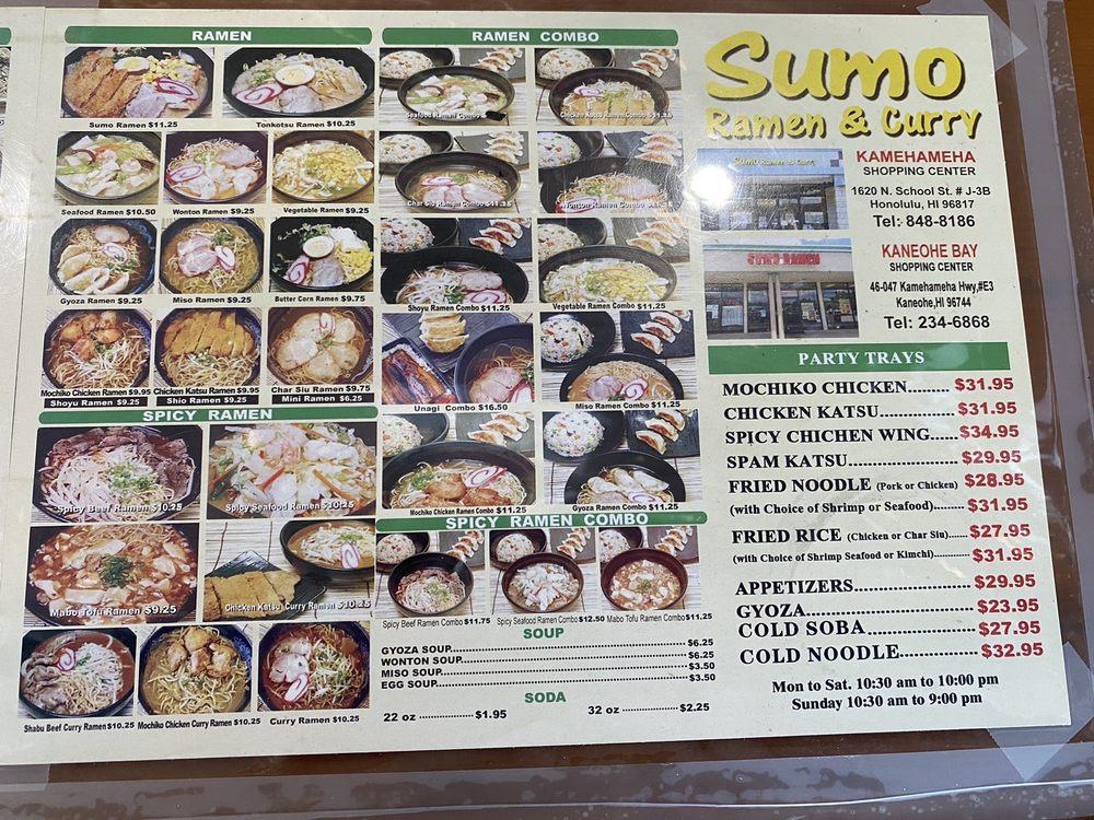 Menu at Sumo Ramen & Curry restaurant, Honolulu, N School St