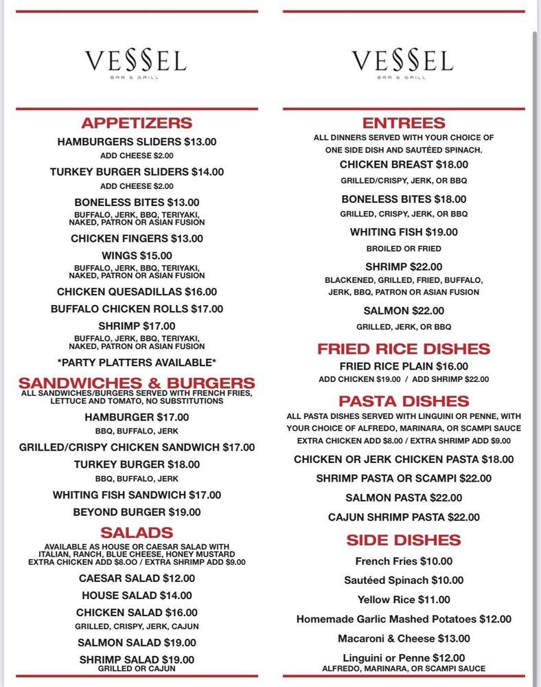 Menu at Vessel Bar & Grill, New York City