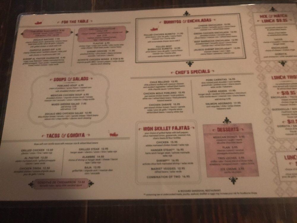 Menu at Zocalo restaurant, Atlanta, 187 10th St NE