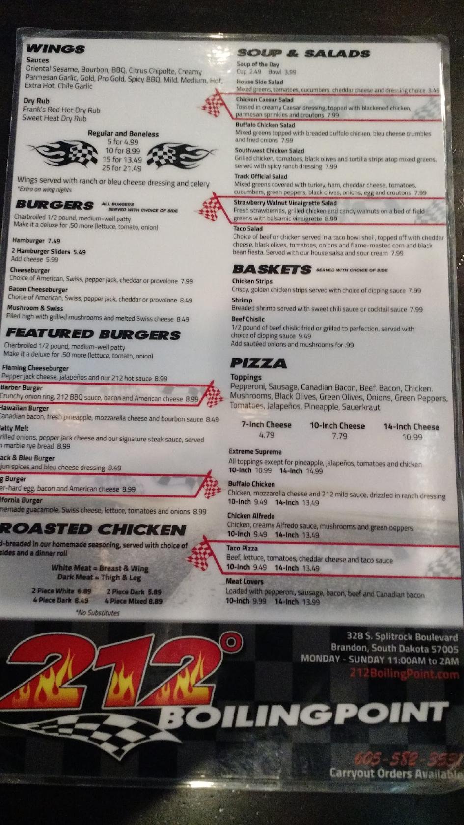 Menu at 212 The Boiling Point pub & bar, Brandon